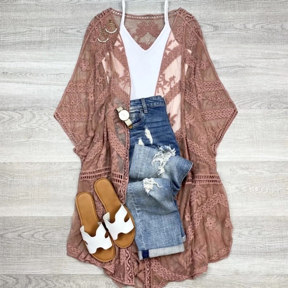Kimonos & Yukatas | Emily Embroidered Mesh Kimono Mauve | Poshmark